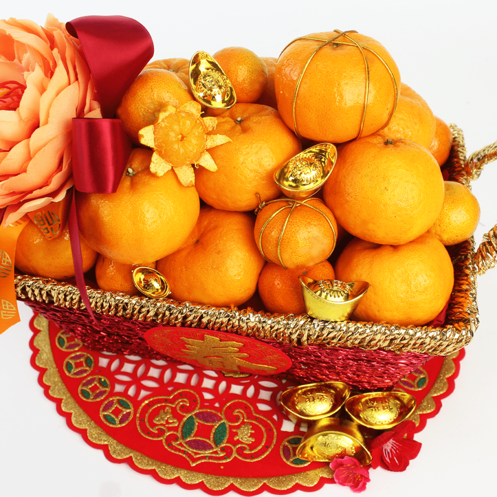 Golden Mandarin Chinese New Year Tray Basket (18 pcs) | Nurhampers ...